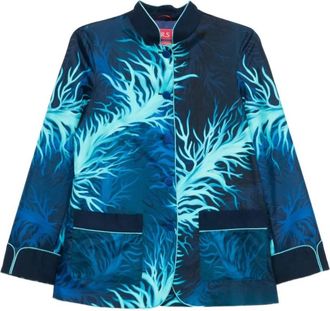 F.R.S. For Restless Sleepers F.r.s For Restless Sleepers, Femme, Vestes, Bleu, Taille: 42 FR Veste &agrave; Imprim&eacute; Feuilles et Col Mao