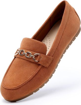 Dream Pairs Damen Loafer Mokassins Klassische Bequeme Slippers mit Dicker Sohle Niedrige Schuhe,Size 40,Braun-Wildleder,DWUMSP2501