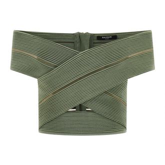 Balmain Off-the-Shoulder Crop Top - - Blouses & Shirts - Damen - Gr&uuml;n - XS