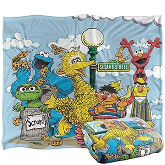 Trevco Selky Touch Superweiche Kuscheldecke im Retro-Stil von Sesame Street, offizielles Lizenzprodukt, 152 x 127 cm