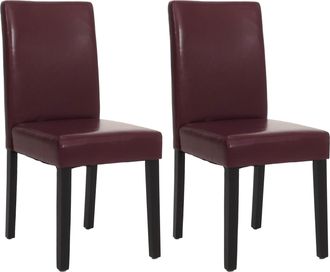 Mendler 2er-Set Esszimmerstuhl Stuhl K&uuml;chenstuhl Littau - Kunstleder, rot, dunkle Beine