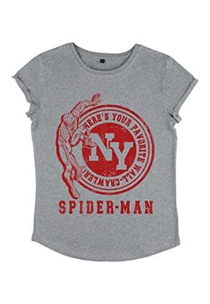 MARVEL Avengers Classic-Wall Crawler T-Shirt à Manches roulées pour Femme, Gris