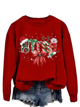 Generic Sweat-shirt dinfirmi&egrave;re pour femme, pull dinfirmi&egrave;re, sweat-shirt de vie, joli imprim&eacute; graphique &agrave; manches longues et col rond, Rouge, M