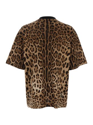 Dolce & Gabbana Mens Brown T-Shirt With Leopard Motif Cotton T-Shirts And Polos