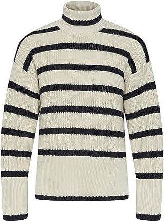Pieces Pcjune Ls Roll Neck Knit Pull-Over, Bouleau/Rayures : Ciel Capitaine, S Femme