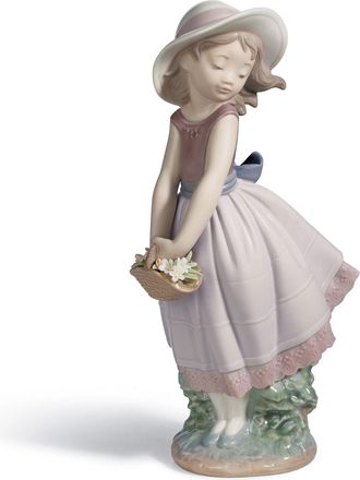 Lladro Mädchen-Figur Bezaubernde Unschuld. Mädchen Mit Blumen. Porzellan