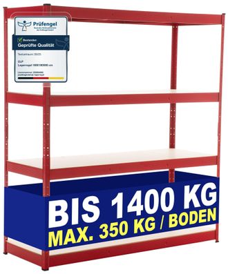 Clp Lagerregal 160X180X60 cm I Böden Bis Je 350 KG Belastbar I Metall-Steckregal, Farbe:rot