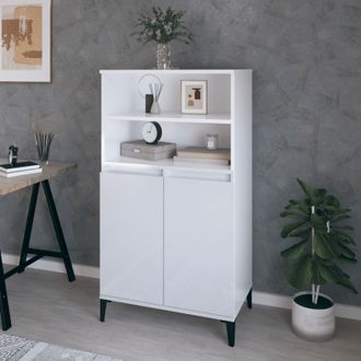 tidyard Highboard Sideboard Kommode Hochschrank Vitrinenschrank K&uuml;chenschrank B&uuml;cherschrank B&uuml;cherregal Mehrzweckschrank Schrank f&uuml;r Wohnzimmer Hochglanz-Wei&szlig;