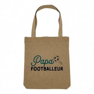 Fabulous Sac Shopping Tote Bag Aspect Lin - Papa Footballeur Sport Football Ballon P&egrave;re - Sac de Courses Toile Epaisse 360g Beige Naturel Cabas Port&eacute; Epaule So
