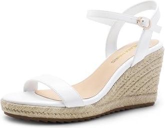 Dream Pairs Sandales compens&eacute;es espadrilles pour femme, sandales d&eacute;t&eacute; habill&eacute;es &agrave; bout ouvert avec sangle de cheville r&eacute;glable et semelle int&eacute;rieure souple, blanc