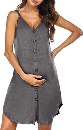Generic Robe de bal courte avec manches - Chemise de nuit de maternit&eacute; &agrave; manches pour femme - Chemise de nuit ray&eacute;e - Robe de nuit dallaitement &agrave; boutons comp