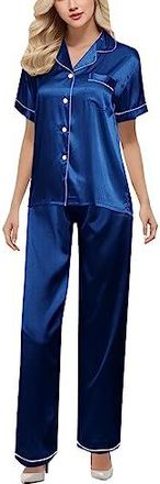 Generic Ensemble haut et ensemble de vêtements de nuit en satin pour femme - Sous-vêtements courts - Chemise de nuit pour femme - Robe pantalon en soie - Pyja