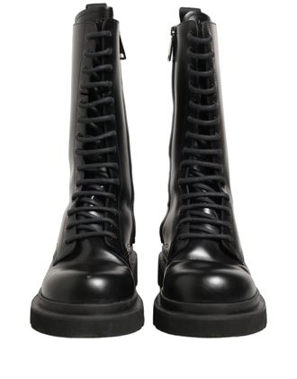 Dolce & Gabbana Black Leather Lace Up Men Combat Boots Shoes