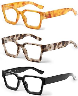 JM Lot de 3 Montures de Lunettes Carrées, Lecteur dordinateur Bloquant la Lumière Bleue pour Femme Homme