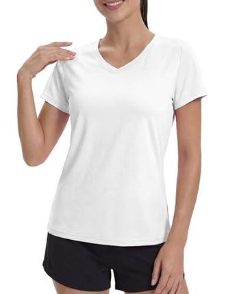 Magcomsen T-Shirts de Sport Femme col V T-Shirt UV UPF 50+ Manches Courtes T-Shirt l&eacute;ger Jogging Femme Stretch Yoga T-Shirts de Loisirs Outdoor Randonn&eacute;e Surf T