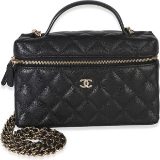 Chanel Black Quilted Caviar Top Handle Slim Vanity With Chain