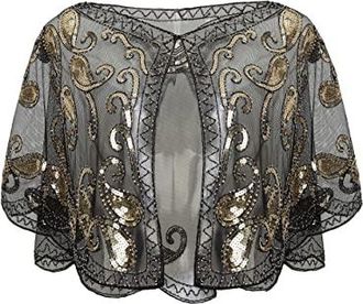 Babeyond Ch&acirc;le Vintage des Ann&eacute;es 1920s pour Femme Cape de Flapper pour Mariage Accessoires Charleston 20s Bol&eacute;ro Style Gatsby Partie &agrave; Th&egrave;me Soir&eacute;e Noir