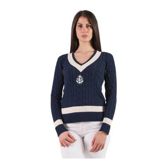 Ralph Lauren V-Ausschnitt Cricket Pullover aus Baumwolle - - Knitwear - Damen - Blau - L