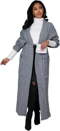Generic Cardigan en tricot &eacute;pais pour femme, grande taille, pulls longs pour femmes, ouvert sur le devant, manches longues en tricot torsad&eacute;, gris, 3XL