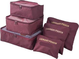 Generic 6-teiliges Reise-Aufbewahrungstaschen-Set for Kleidung, Organizer, Kleiderschrank, Koffer, Tasche, Schuhe, Verpackungsw&uuml;rfel(Wine red)