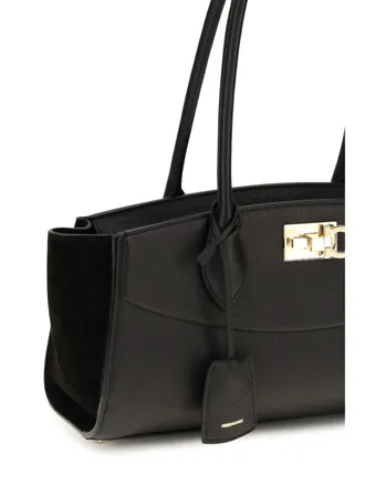 Ferragamo Womens Shoulder Bag Studio Soft East West Black Calf Leather