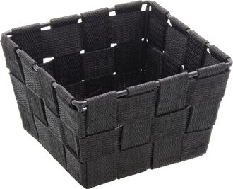 WENKO Aufbewahrungskorb Adria Mini Schwarz - Badkorb, quadratisch, Kunststoff-Geflecht, Polypropylen, 14 x 9 x 14 cm, Schwarz Mini Square