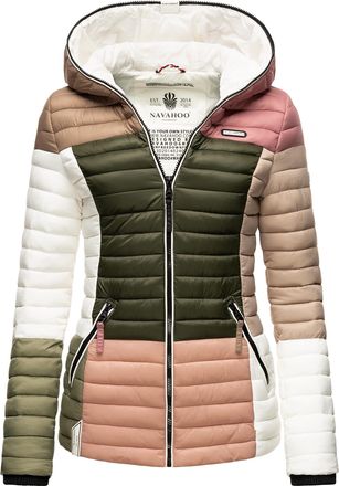 Navahoo Damen &Uuml;bergangsjacke Colorblocking leichte Steppjacke mit Kapuze Multikulti Multicolour Naturals Gr. XS