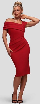 Goddiva Midikleid Scuba Crepe Pleated Drop Shoulder Midi Dress Knielang, Bodycon, Plissee-Details