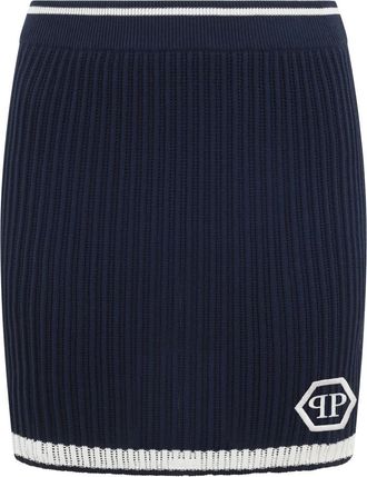 Philipp Plein Femme, Jupes, Bleu, Taille: 42 FR Knitted Mini Skirt Hexagon