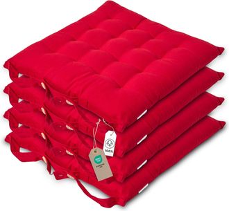 Homescapes 4er Set Stuhlkissen 40x40 cm rot - Sitzkissen Outdoor/Indoor mit Baumwollbezug, Sitzpolster waschbar und Oeko-TEX-Zertifiziert f&uuml;r Esszimmer-, K&uuml;chen-