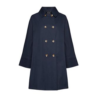 Elena Miro Trenchcoat aus Gabardine-Baumwollmischung im klassischen Stil mit zweireihiger Knopfleiste und Kontrastkragen - - Coats - Damen - Blau - 3XL