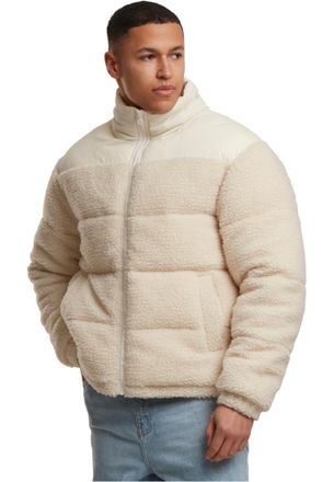 Urban Classics Herren &Uuml;bergangsjacke Fabric Mix Teddy Puffer Jacket, Teddyfell-Jacke mit gesteppter Schulterpartie und hohem Kragen, Gr&ouml;&szlig;en S - 5XL