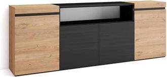 Skraut Home | Sideboard, Highboard | Kommode, Komodenschrank | 200x75x35cm | 4 Türen | Wohnzimmer, Küche | Moderner Stil | Eiche Schwarz