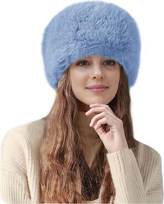 Lina & Lily Chapeau Femme Hiver en Fausse Fourrure, Bonnet Toque de Style Russe (Bleu Ciel)