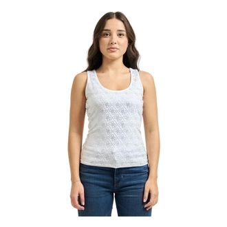 Guess Femme, Tops, Blanc, Taille: 40 FR Logo Rib-Knit Tank Top
