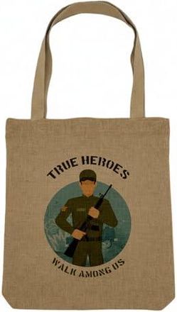 Fabulous Sac Shopping Tote Bag Aspect Lin - True Heroes - Military Job Sac de Courses Toile Epaisse 360g Beige Naturel Cabas Port&eacute; Epaule Solide Imprim&eacute; en Fra