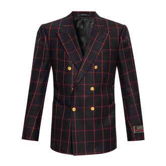 Gucci Wollflanell-Blazer mit gesticktem Logo-Patch - - Jackets - Herren - Mehrfarbig - XL
