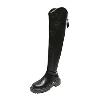 Generic Bottes hautes pour femme - Extensibles et confortables - Style western - Style r&eacute;tro - Talon bas &eacute;pais - Fermeture &eacute;clair dans le dos - Coupe large au
