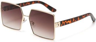 Generic Lunettes de soleil surdimensionnées pour femmes vintage en métal lunettes de soleil hommes nuances rétro lunettes de vue à dessus plat UV400, léopard,