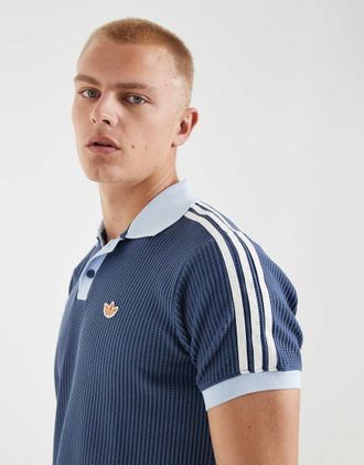 adidas Originals Polohemd in Marineblau mit Waffelstruktur