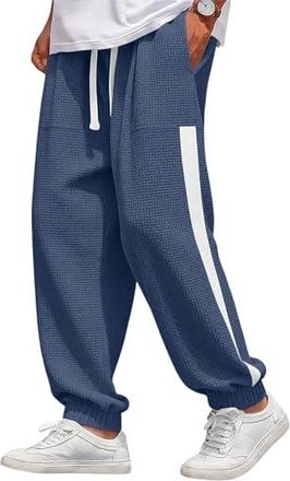 Generic Pantalon de surv&ecirc;tement pour homme, coupe d&eacute;contract&eacute;e, avec cordon de serrage &agrave; la taille, confortable, grande taille, taille L pour homme, bleu, XL