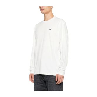 Autry Homme, Tops, Blanc, Taille: L T-shirt &agrave; Manches Longues et Logo Brod&eacute;