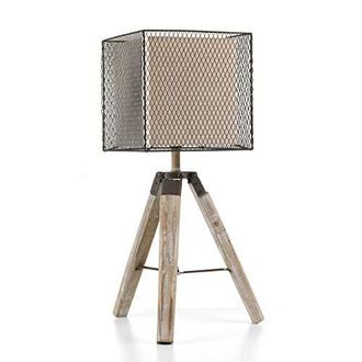 Onli Tischlampe Stativ aus Holz mit Lampenschirm aus Metall und Tele, Sabbia, Beige