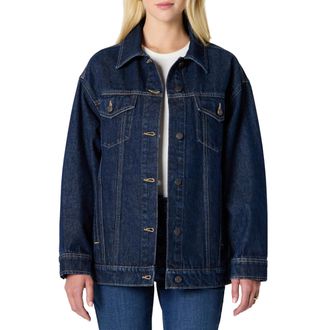 Amazon Essentials Starre Oversize-Trucker-Jacke f&uuml;r Damen, Dark Midnight Wash, Gr&ouml;&szlig;e XL