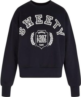 Morgan Sweat Marine imprim&eacute; pourvu dun col Rond et de Manches Longues - Taille x_l