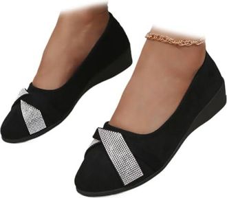 Generic Chaussures compensées légères et tendance avec strass - Confortables - Orthopédiques - Coupe large - Ballerines habillées scintillantes - Pour mariage