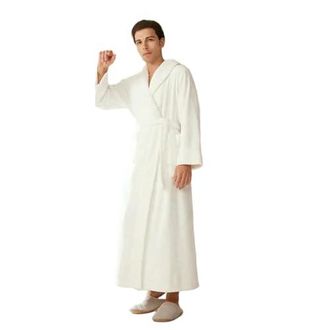 Generic QXDZSW Hiver Chaud Polaire Longue Robe Couple V&ecirc;tements de Nuit &Eacute;pais Flanelle Jacquard Peignoir de Nuit L&acirc;che Homewear Lounge Wear, Homme Blanc C, 3X