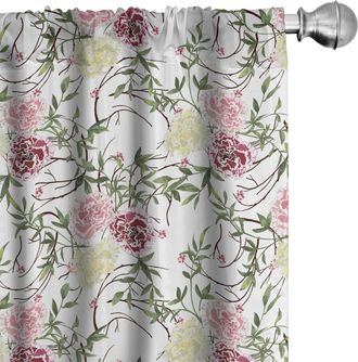 Abakuhaus Blumen Vorhänge, Gardinen, Blumen und Lange Zweige Kunst, Fensterbehandlungen für Wohnzimmer Schlafzimmer Dekor, 2 Stück 75 cm b x 175 cm h, Weiß und 