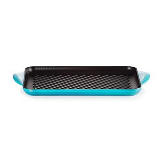 LE CREUSET Gril Rectangulaire en Fonte &Eacute;maill&eacute;e, 32 cm, Bleu Cara&iuml;bes, 20202321700460