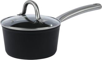 axentia 135657 Stieltopf, Ø ca. 16 cm, geschmiedet, mit Glasdeckel, schwarz